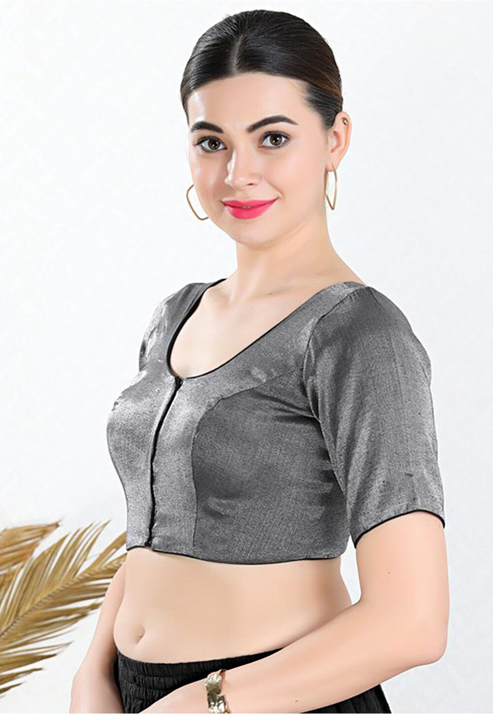 Buy Solid Color Polyester Blouse in Grey Online : UGX696 - Utsav Fashion