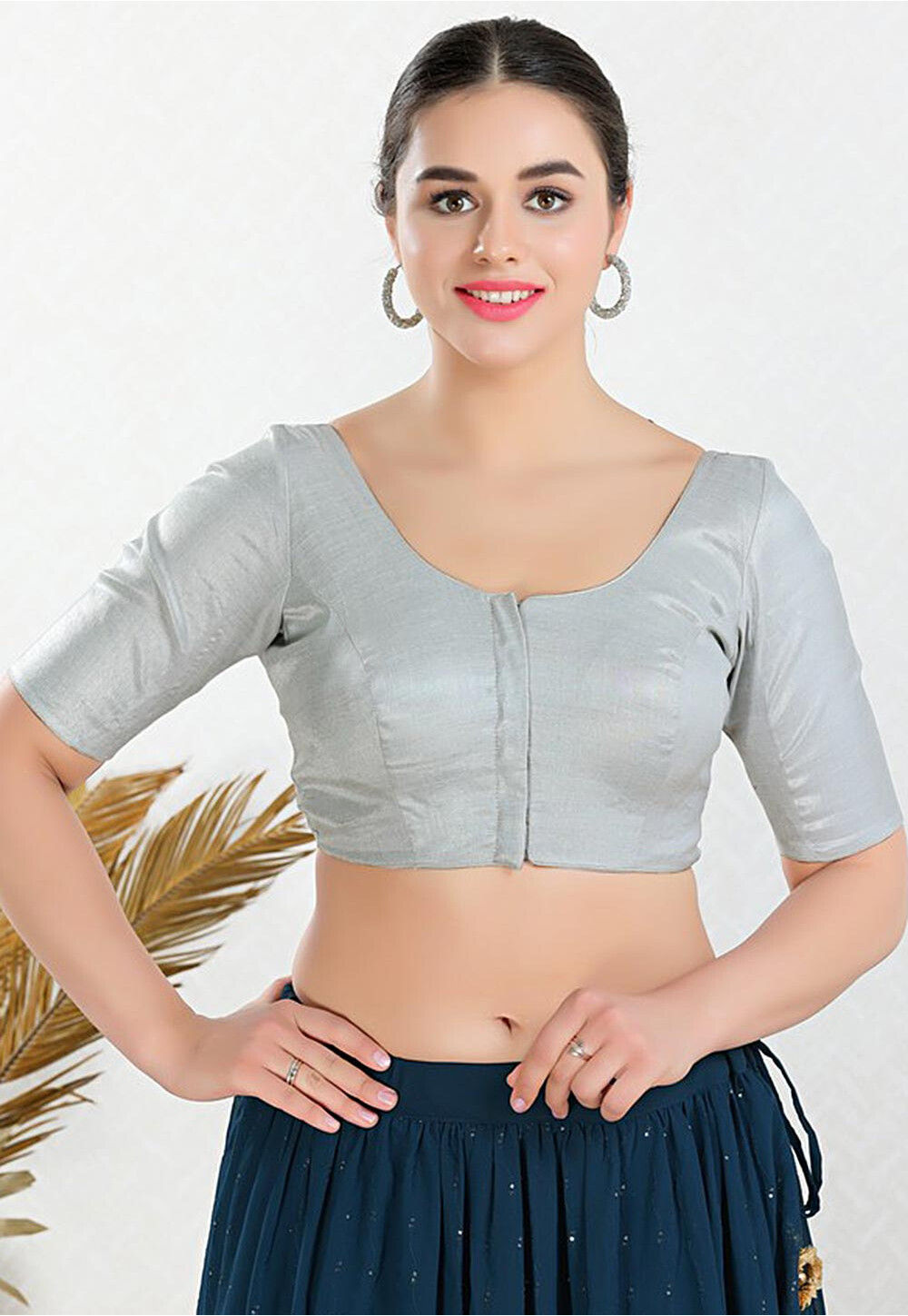 Buy Solid Color Polyester Blouse in Grey Online : UGX699 - Utsav Fashion