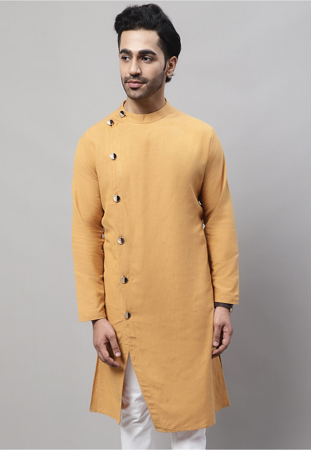 Buy Solid Color Pure Cotton Kurta in Beige Online : MAN129 - Utsav Fashion