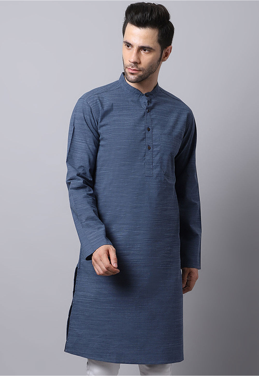 Buy Solid Color Pure Cotton Kurta in Dusty Teal Blue Online : MAN169 ...