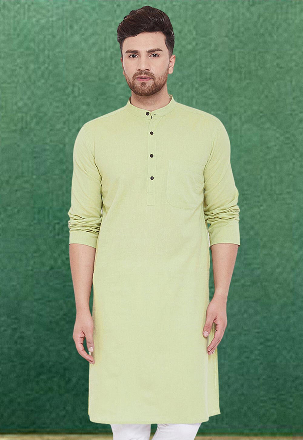 Buy Solid Color Pure Cotton Kurta in Light Green Online : MAN391 ...