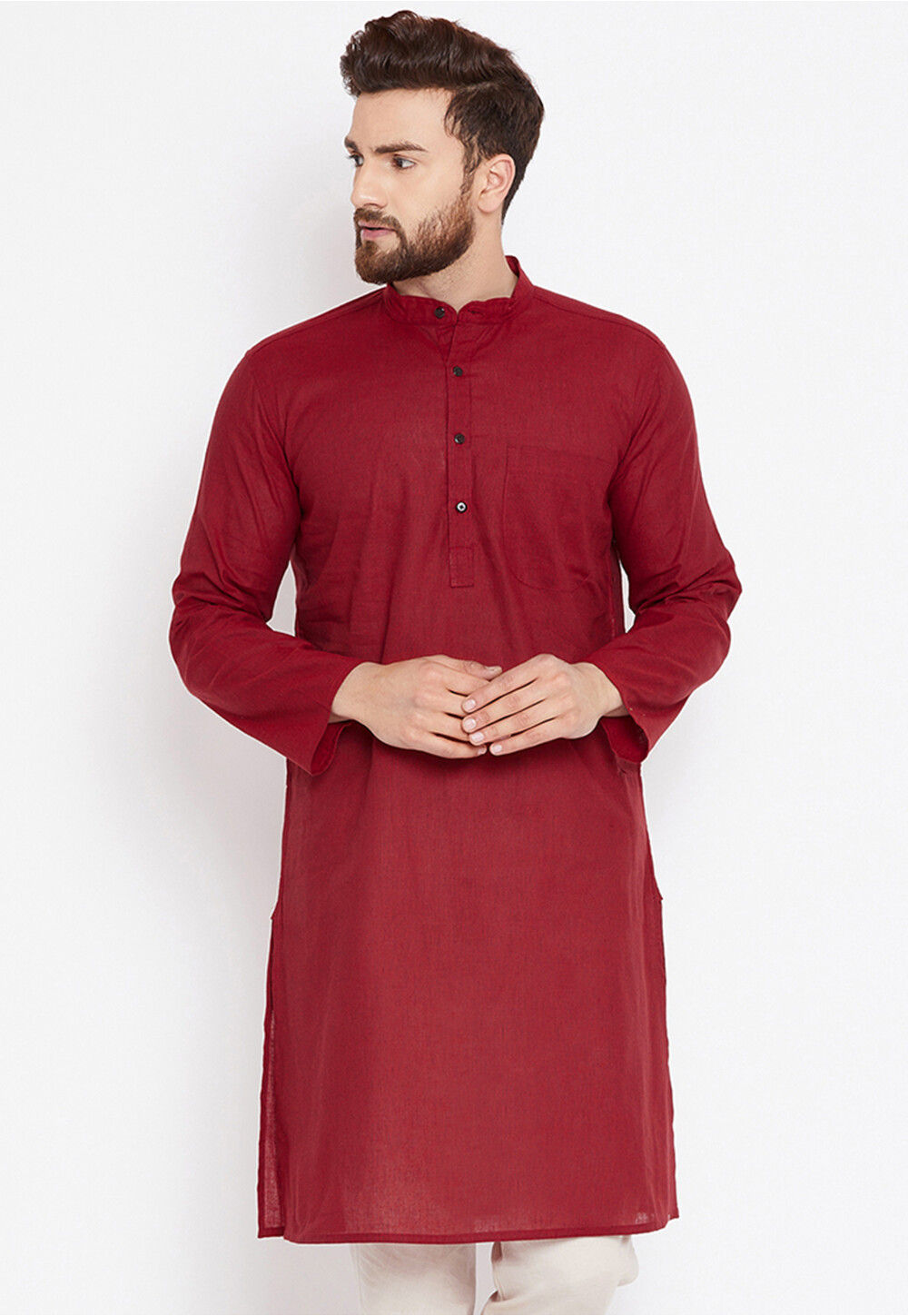 Buy Solid Color Pure Cotton Kurta in Maroon Online : MAN82 - Utsav Fashion