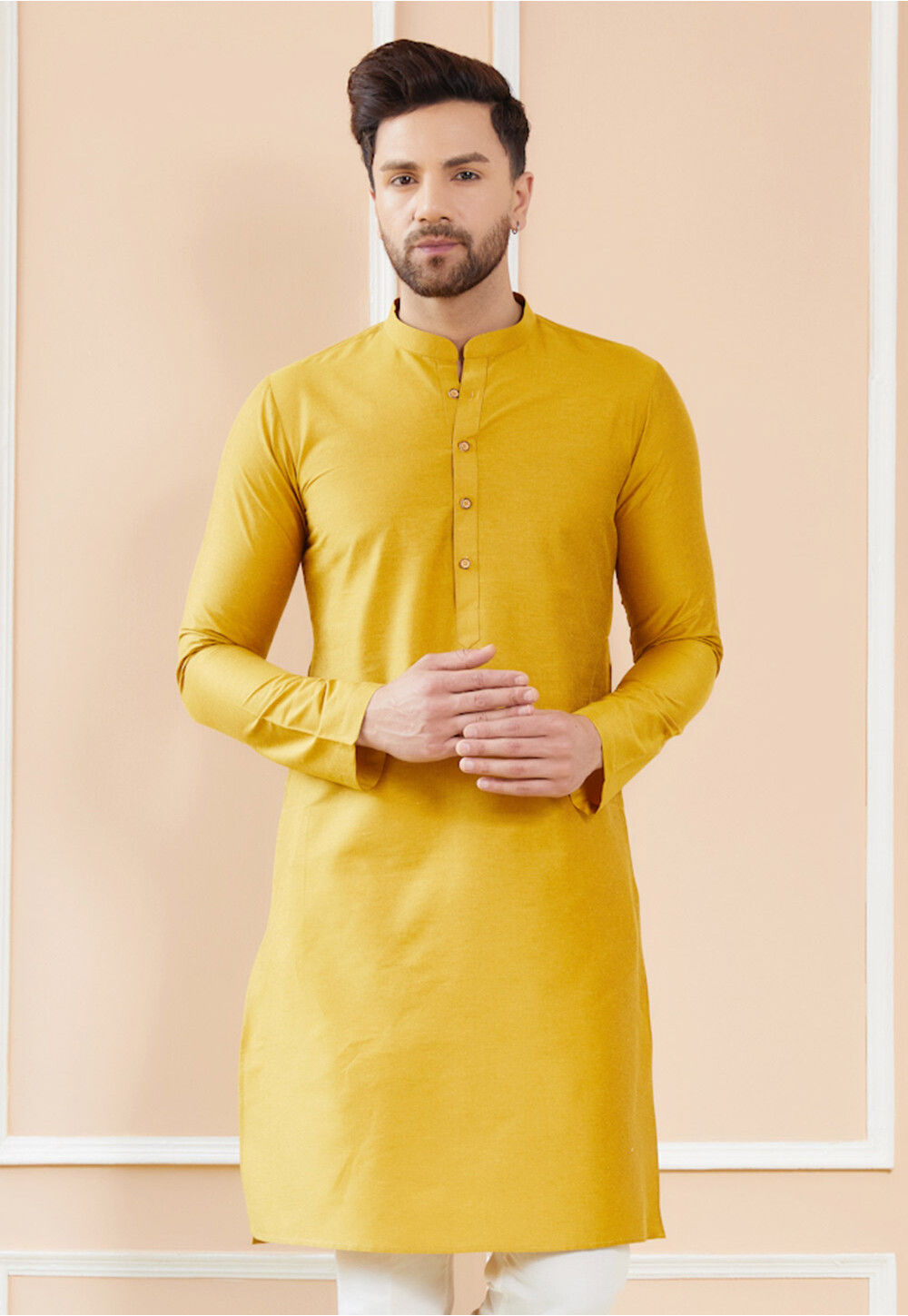 Buy Solid Color Pure Cotton Kurta in Mustard Online : MEE2179 - Utsav ...
