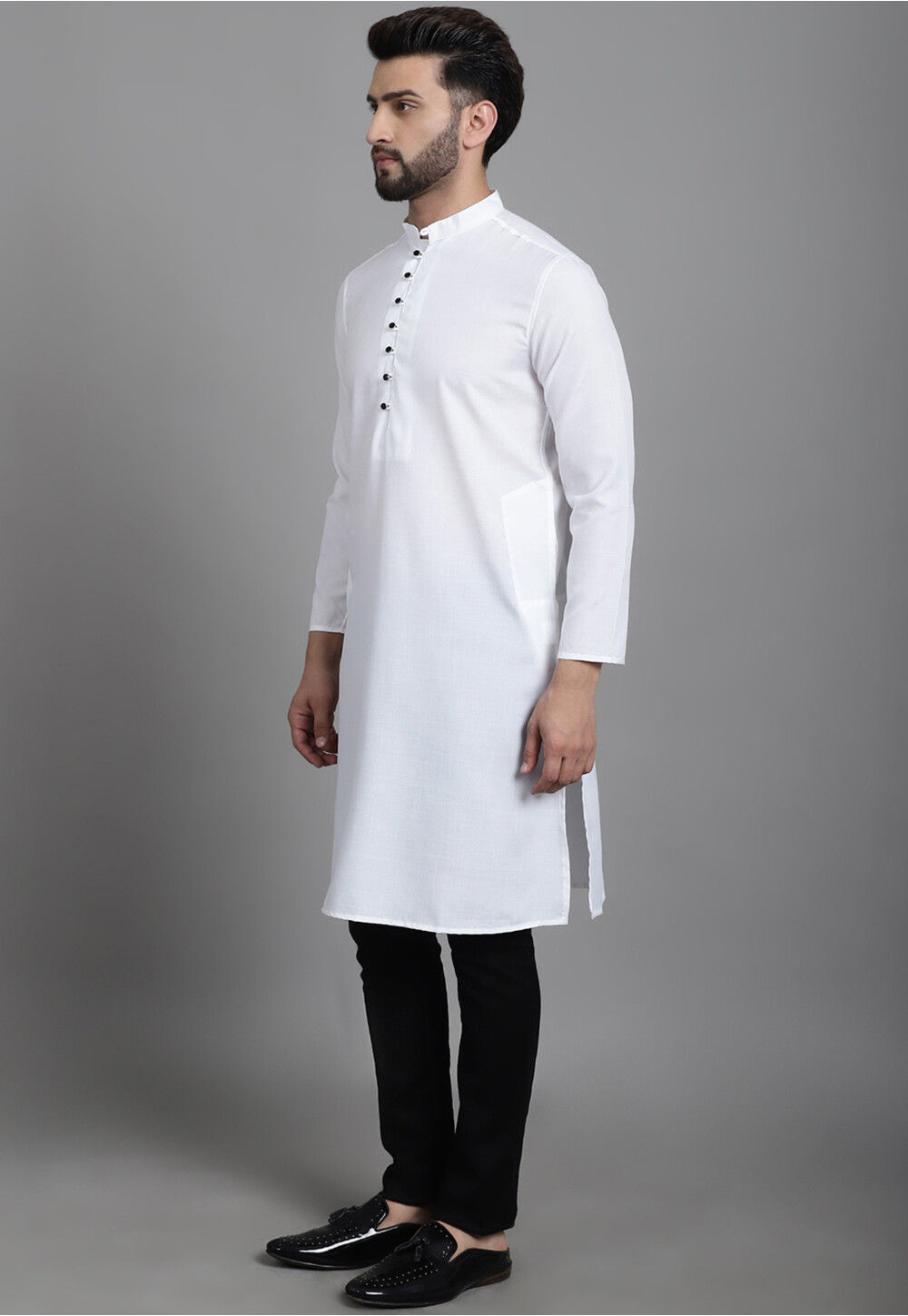 Buy Solid Color Pure Cotton Kurtas in White Online : MAN256 - Utsav Fashion