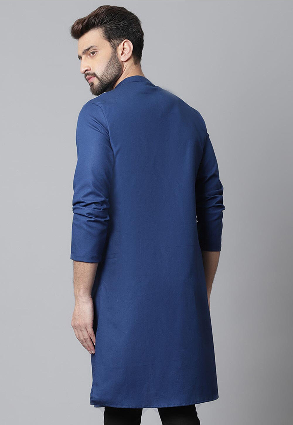 Buy Solid Color Pure Cotton Side Open Kurta in Dark Teal Blue Online ...