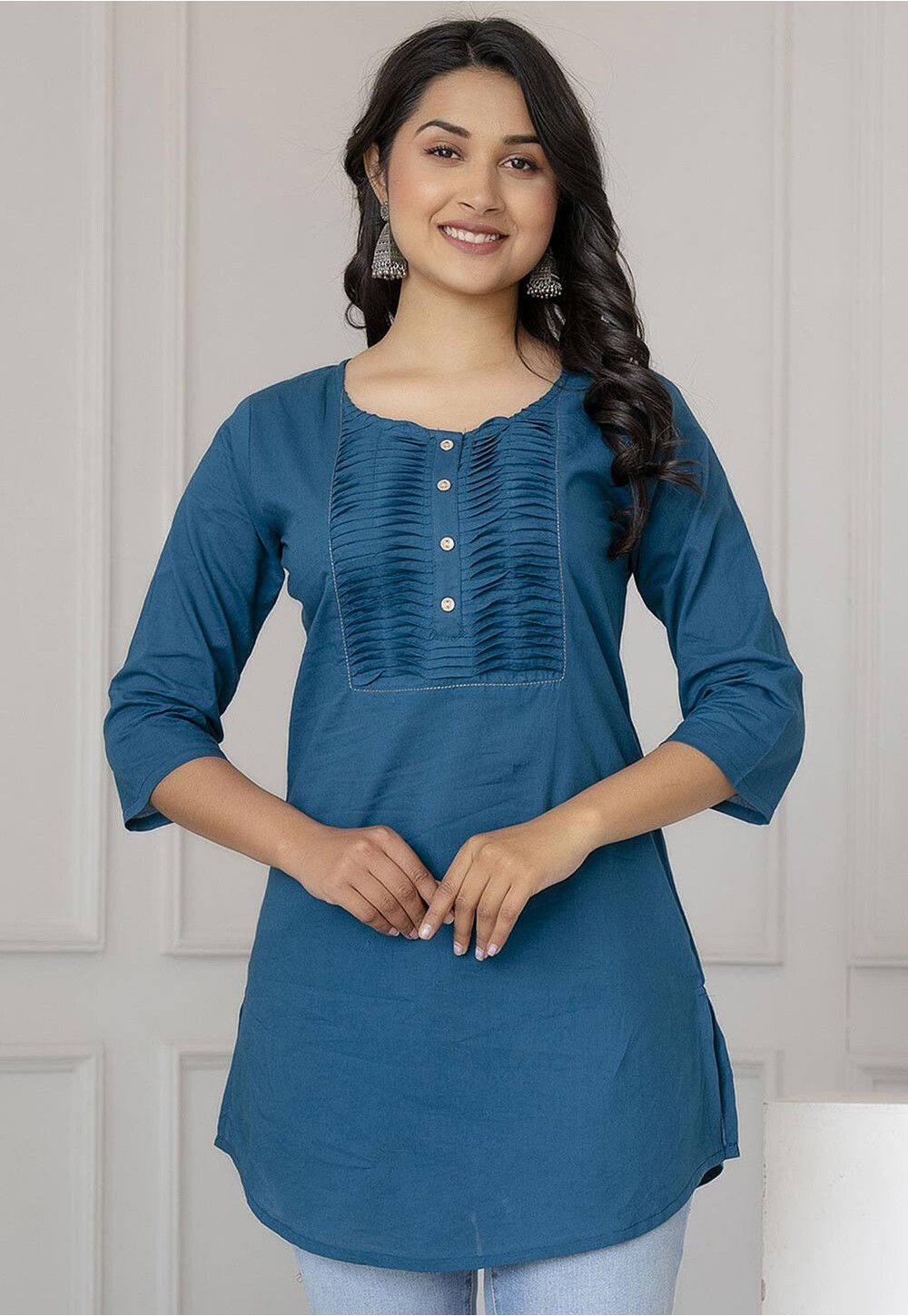 Buy Solid Color Pure Cotton Straight Kurti in Teal Blue Online : TUV632 ...