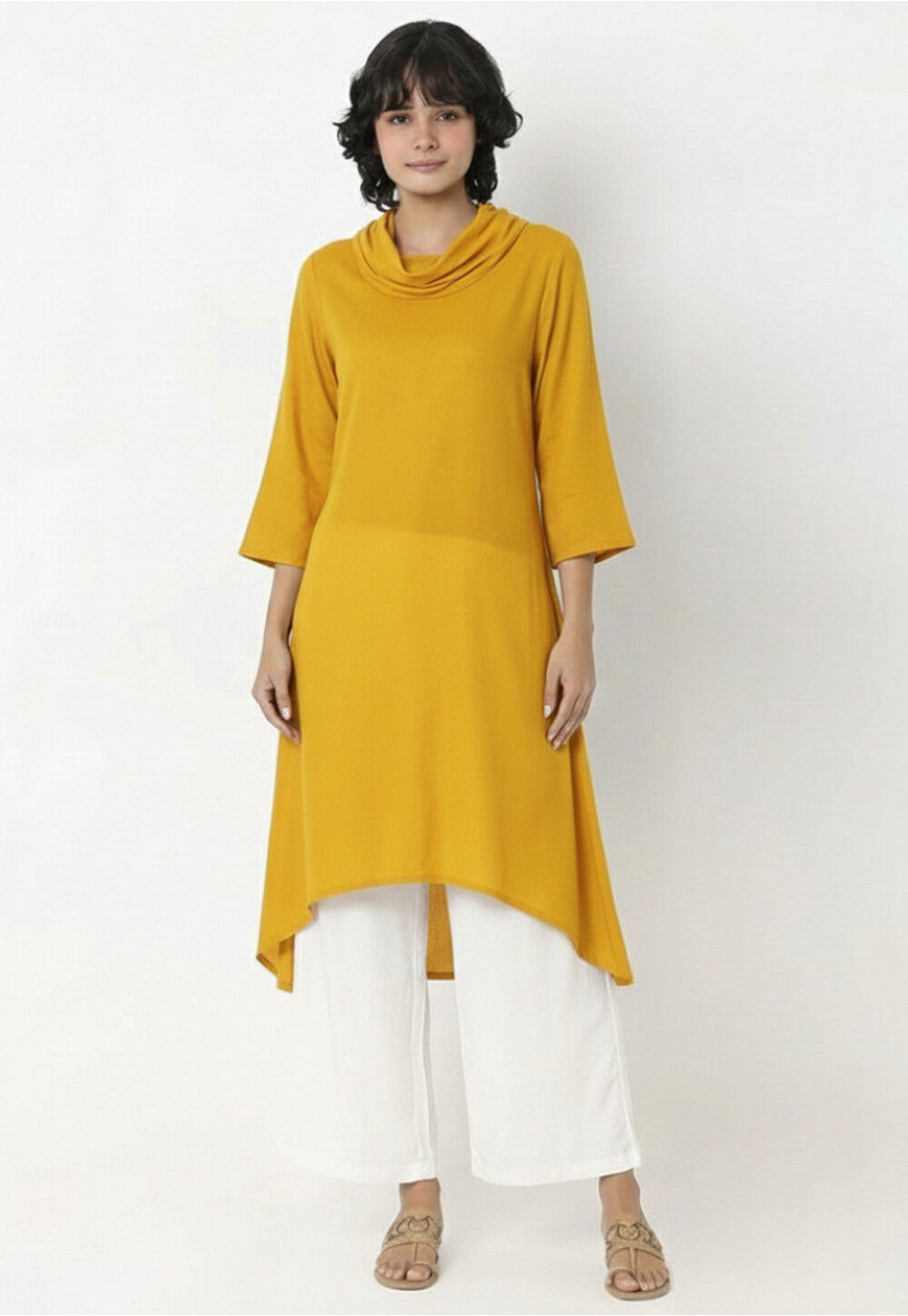 Buy Solid Color Rayon Asymmetric Kurta Set in Yellow Online : TDW98 ...