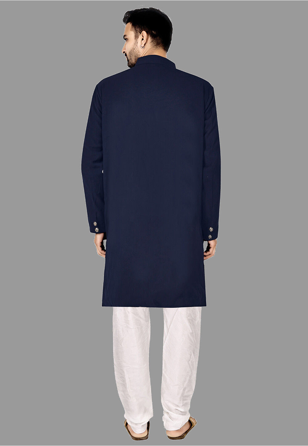 Buy Solid Color Rayon Front Open Kurta Set in Navy Blue Online : MGT923 ...
