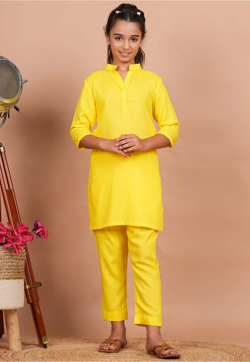 Buy Solid Color Rayon Kurta Set in Yellow Online : UNJ1873 - Utsav Fashion