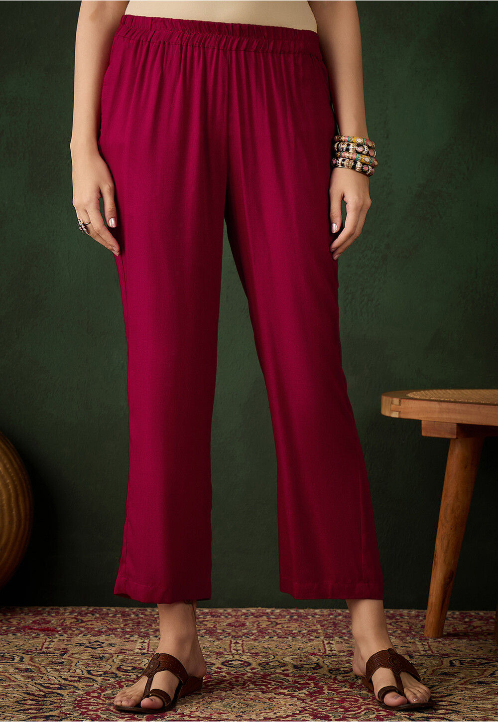 Buy Solid Color Rayon Pant in Fuchsia Online : BKS538 - Utsav Fashion