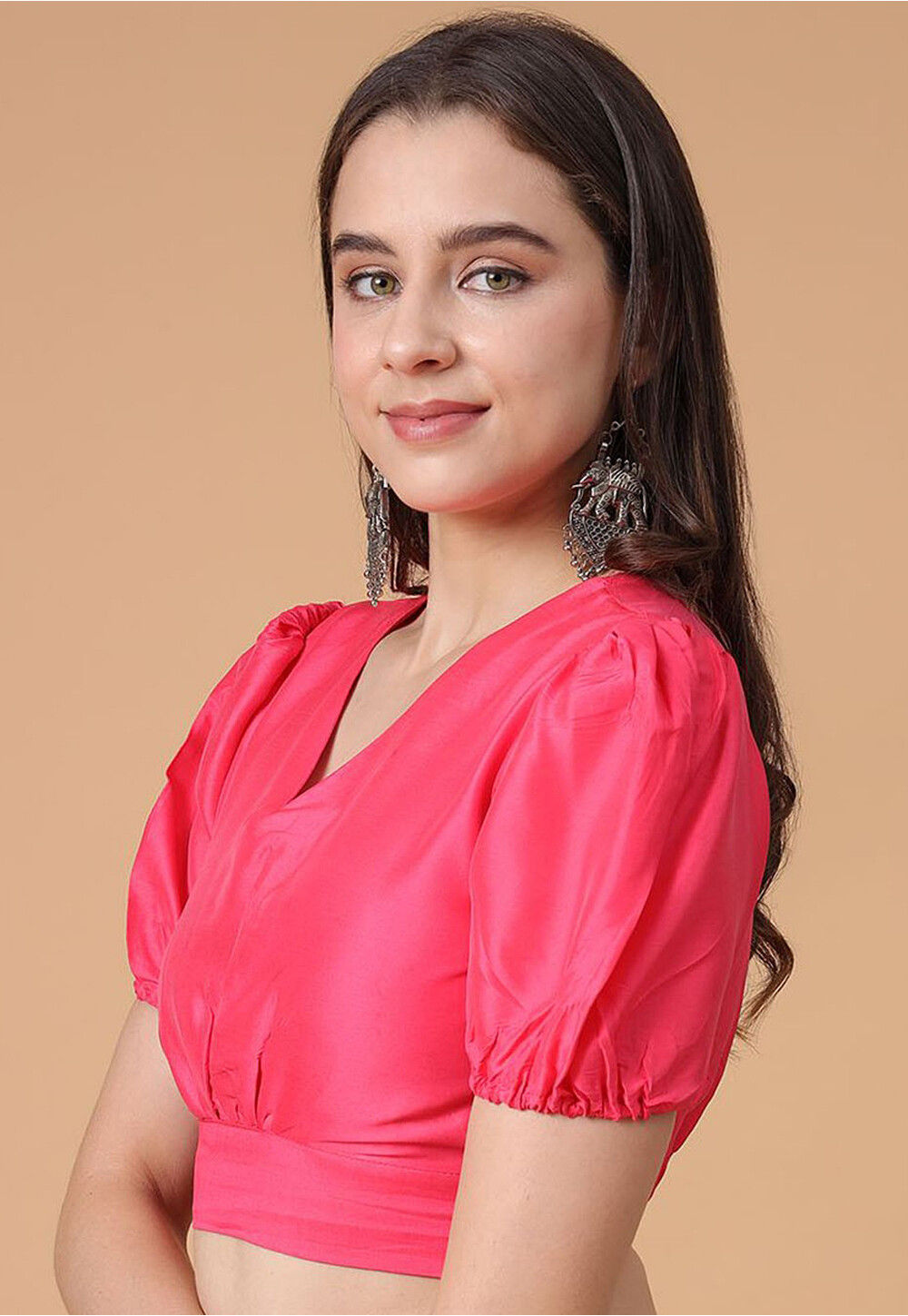 Buy Solid Color Satin Blouse in Dark Peach Online : UVE210 - Utsav Fashion