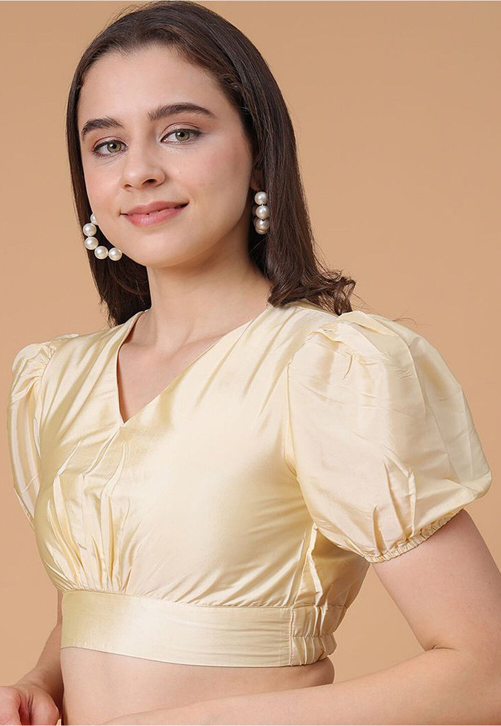Buy Solid Color Satin Blouse in Light Beige Online : UVE207 - Utsav Fashion