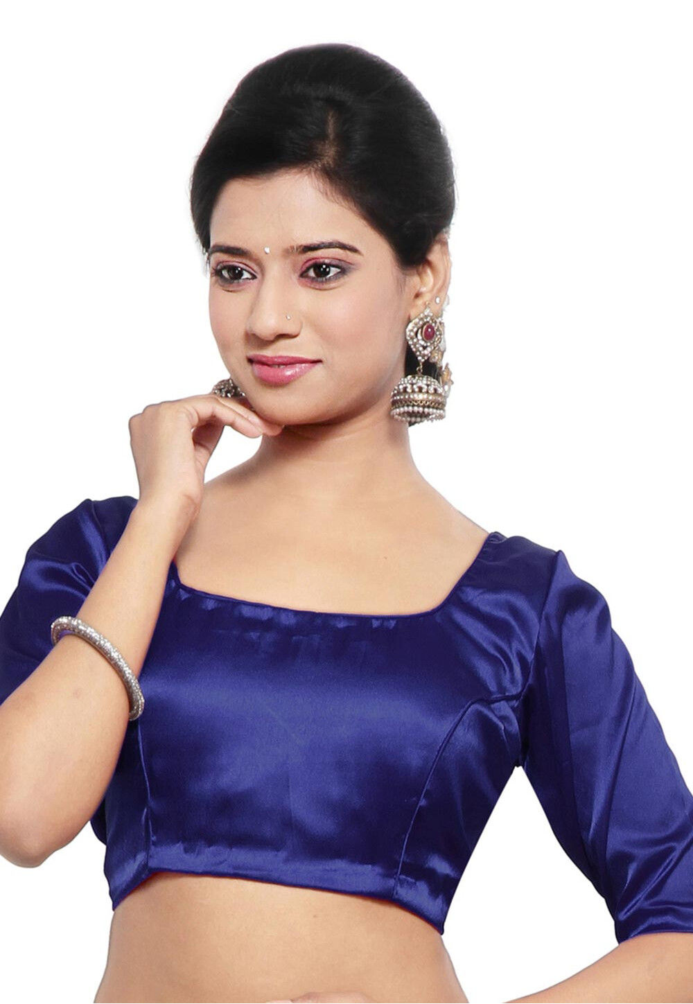Buy Solid Color Satin Blouse in Royal Blue Online : DBU978 - Utsav Fashion