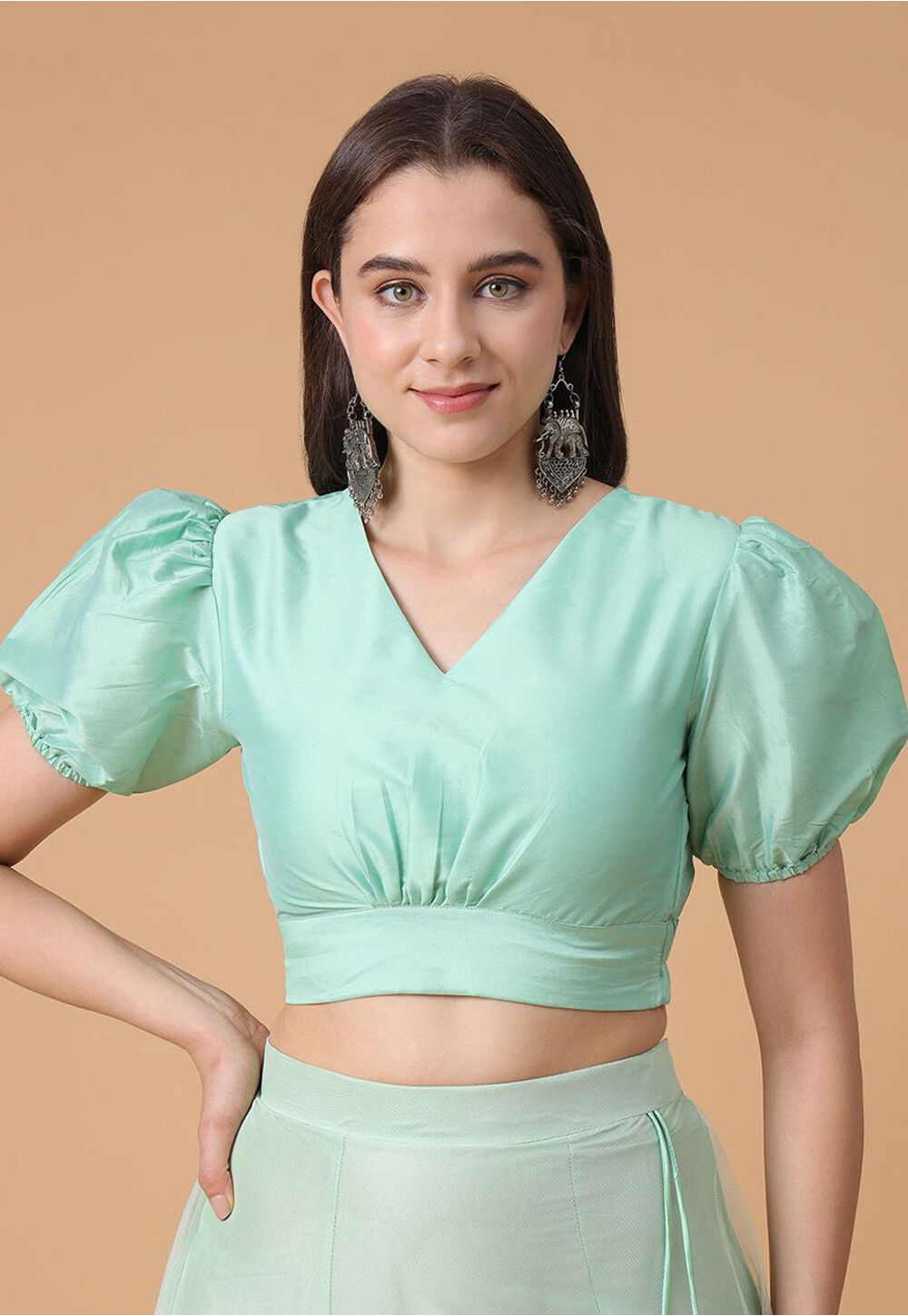 Buy Solid Color Satin Blouse in Sea Green Online : UVE213 - Utsav Fashion