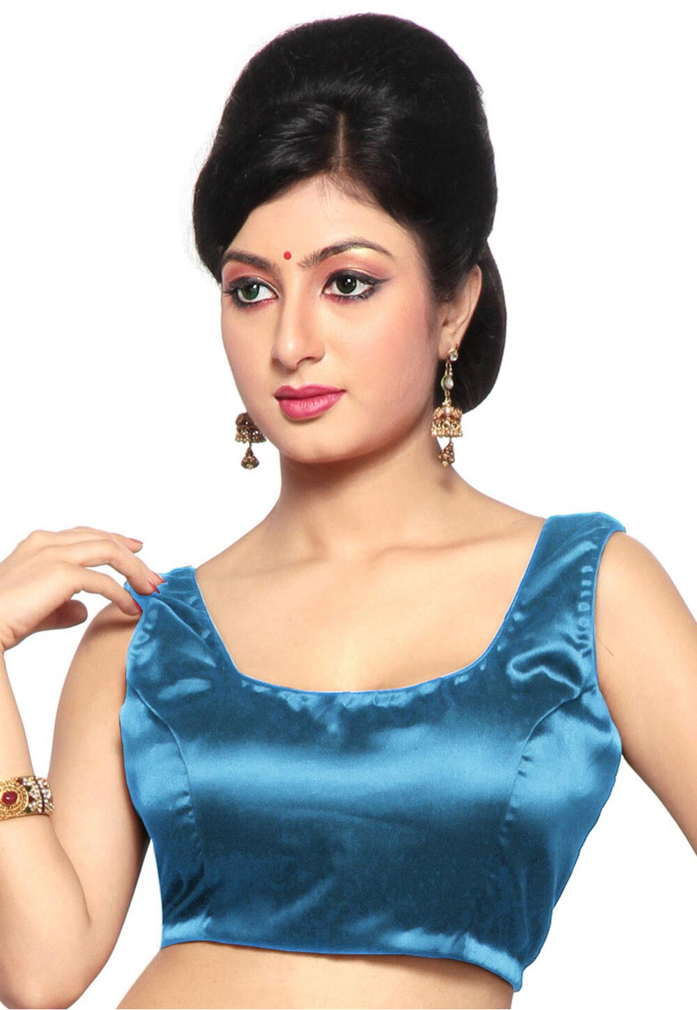 Buy Solid Color Satin Blouse in Teal Blue Online : DBU970 - Utsav Fashion