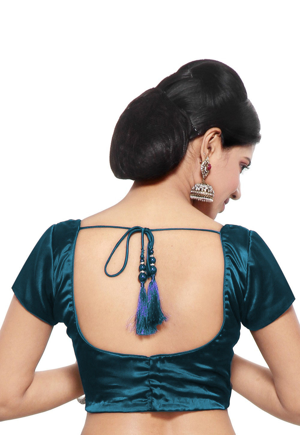 Buy Solid Color Satin Blouse in Teal Blue Online : UUX183 - Utsav Fashion