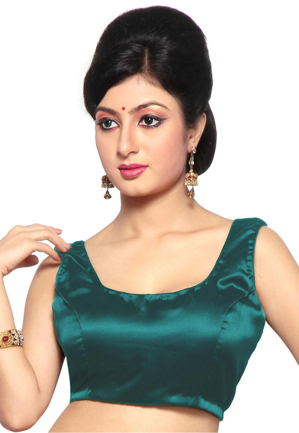 Buy Solid Color Satin Blouse in Teal Green Online : DBU965 - Utsav Fashion