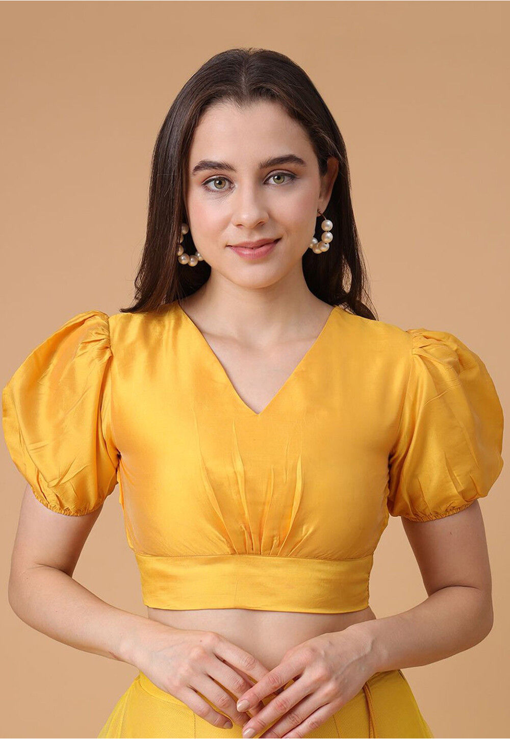 Buy Solid Color Satin Blouse in Yellow Online : UVE216 - Utsav Fashion