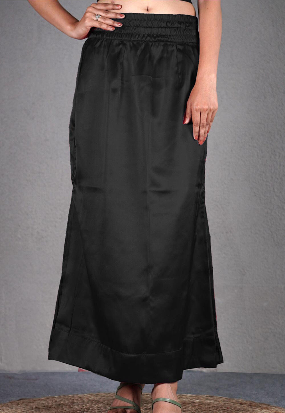 Buy Solid Color Satin Fish Cut Petticoat in Black Online : UAC329 ...