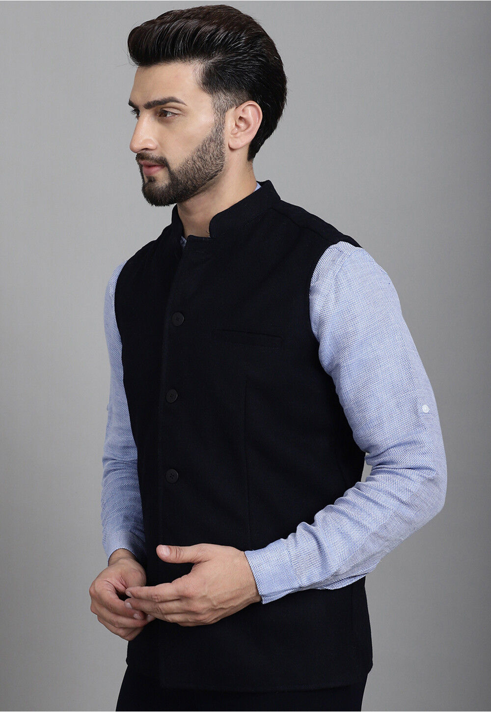 Buy Solid Color Suede Nehru Jacket in Navy Blue Online : MAN322 - Utsav ...