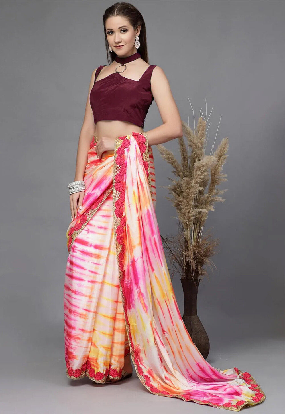 Buy Solid Color Taffeta Silk Blouse in Maroon Online : UAC238 - Utsav ...