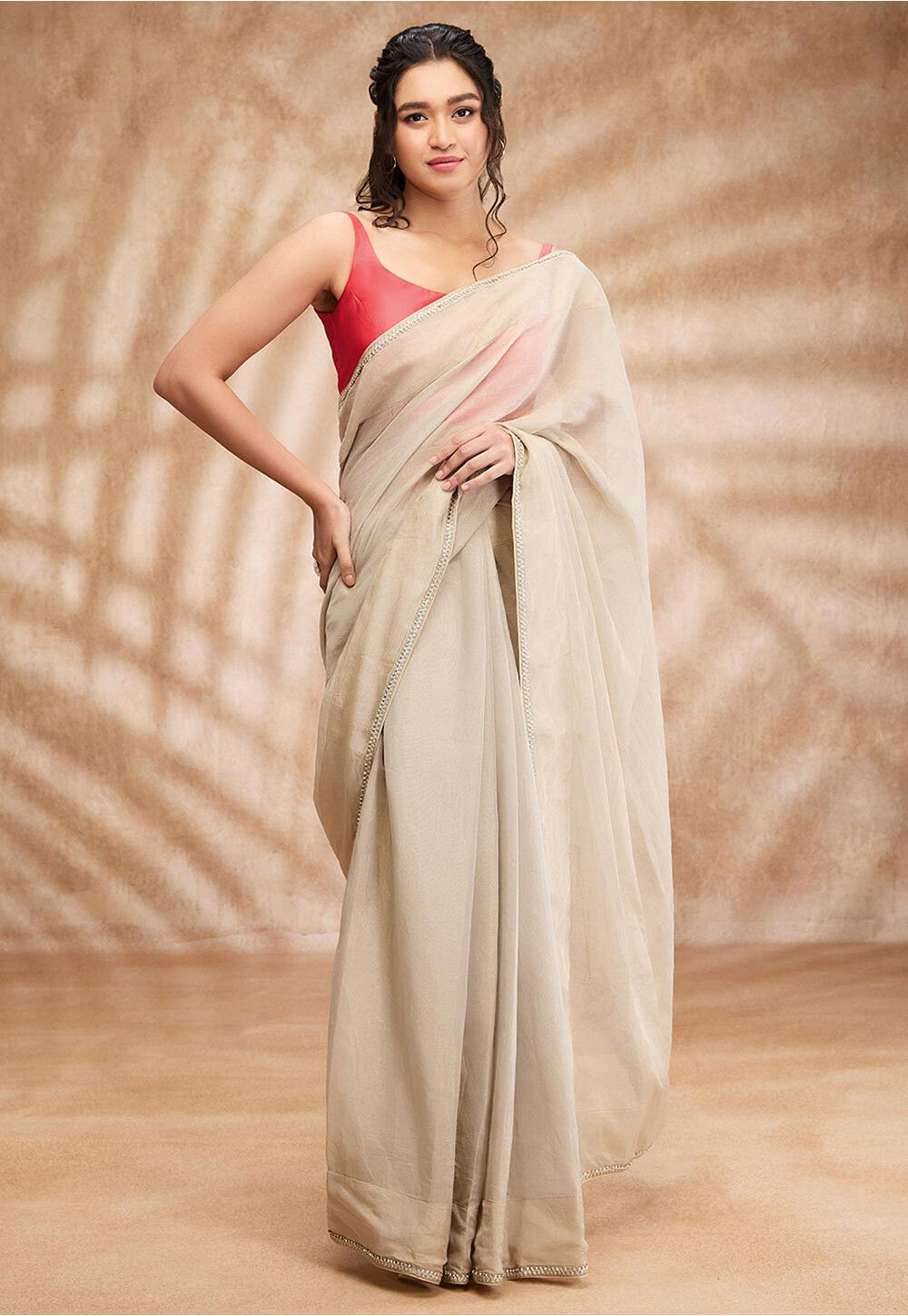 Buy Solid Color Taffeta Silk Blouse in Peach Online : UVC1845 - Utsav ...