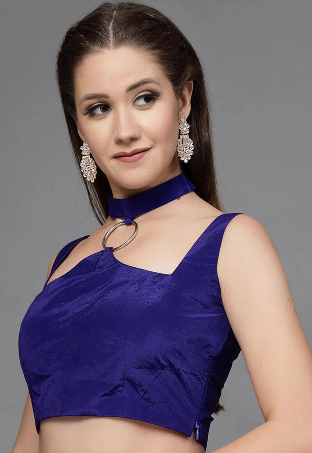 Buy Solid Color Taffeta Silk Blouse in Royal Blue Online : UAC236 ...