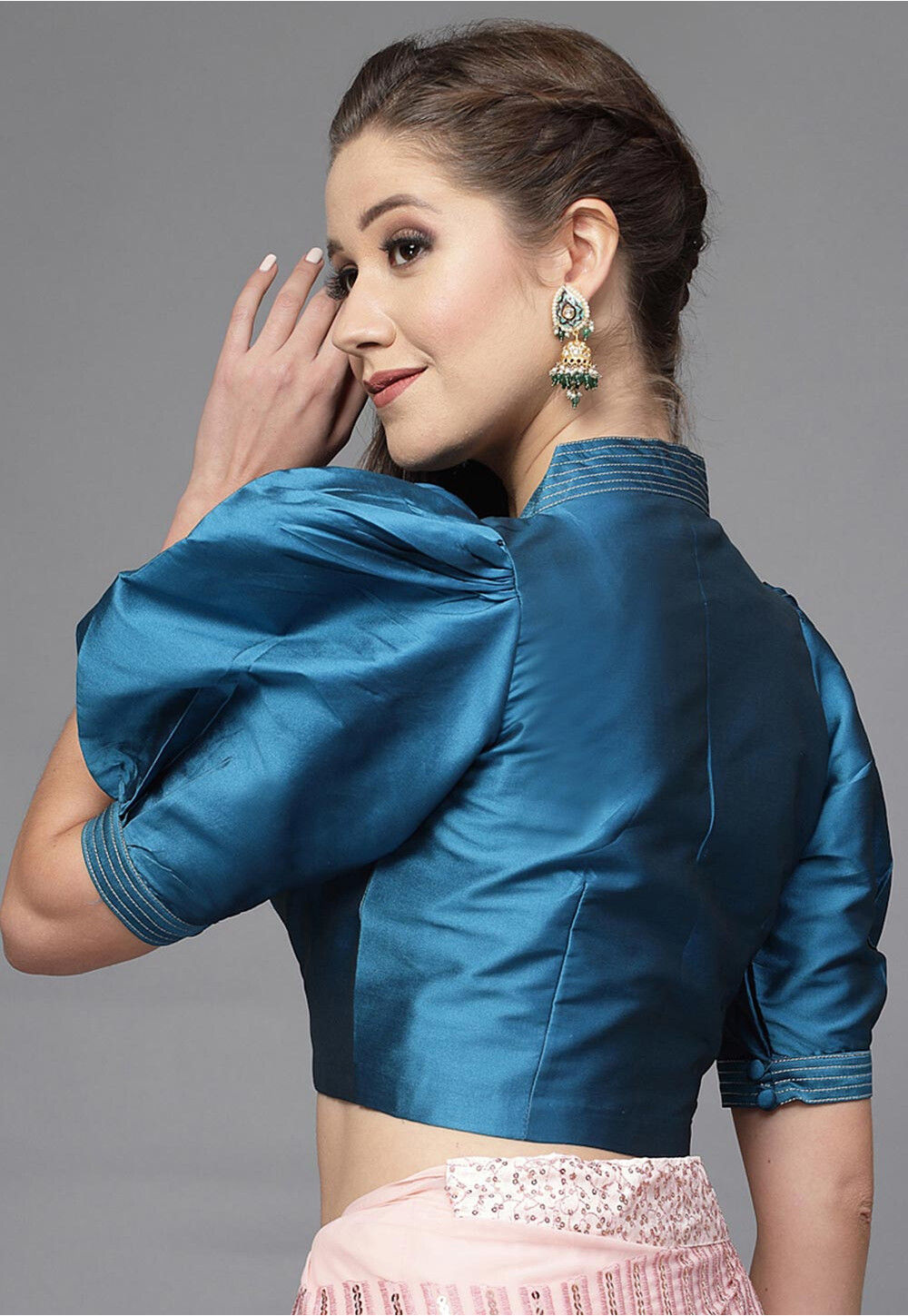 Buy Solid Color Taffeta Silk Blouse in Teal Blue Online : UAC190 ...