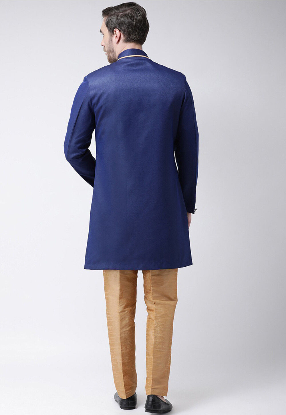 Buy Solid Color Terry Rayon Asymmetrical Sherwani in Royal Blue Online ...