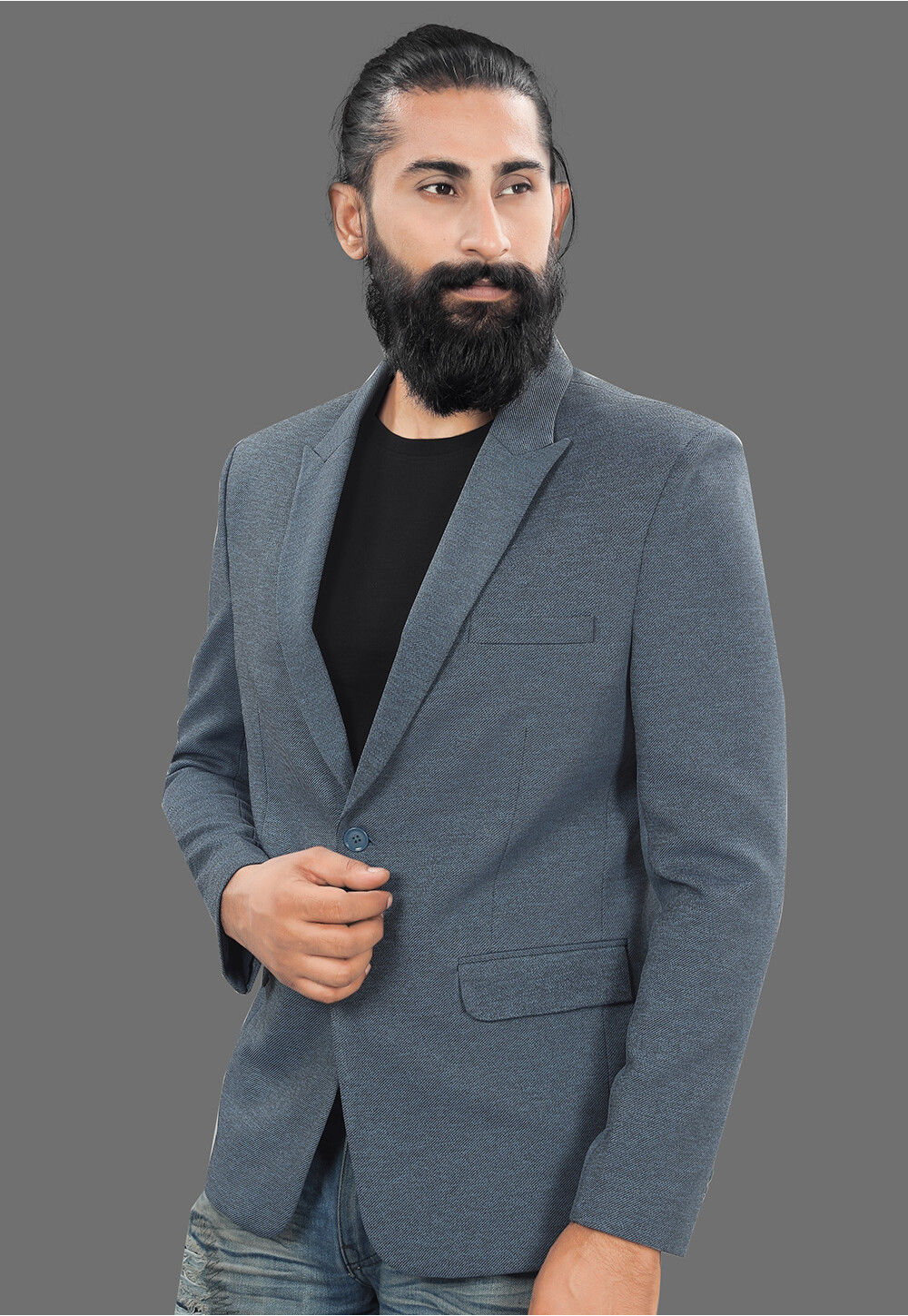 Buy Solid Color Terry Rayon Blazer in Grey Online : MHG3272 - Utsav Fashion