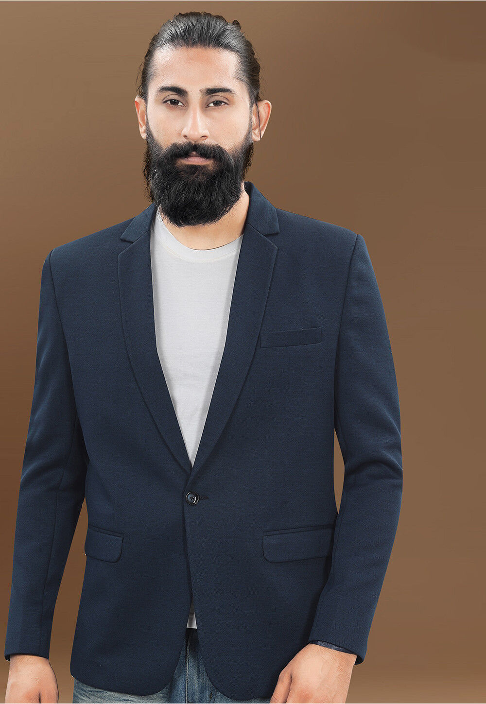 Buy Solid Color Terry Rayon Blazer in Navy Blue Online : MHG3273 ...