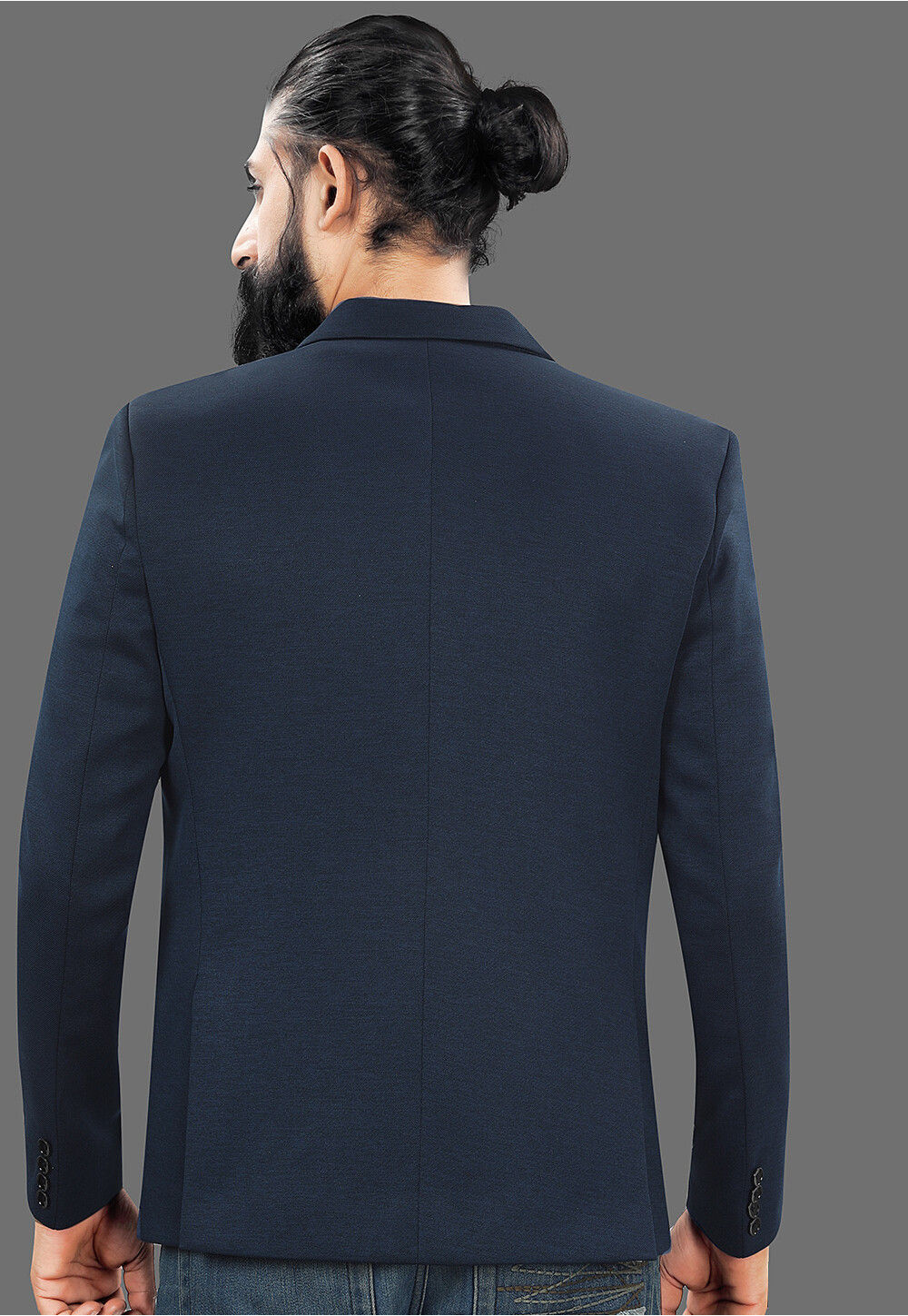 Buy Solid Color Terry Rayon Blazer in Navy Blue Online : MHG3273 ...