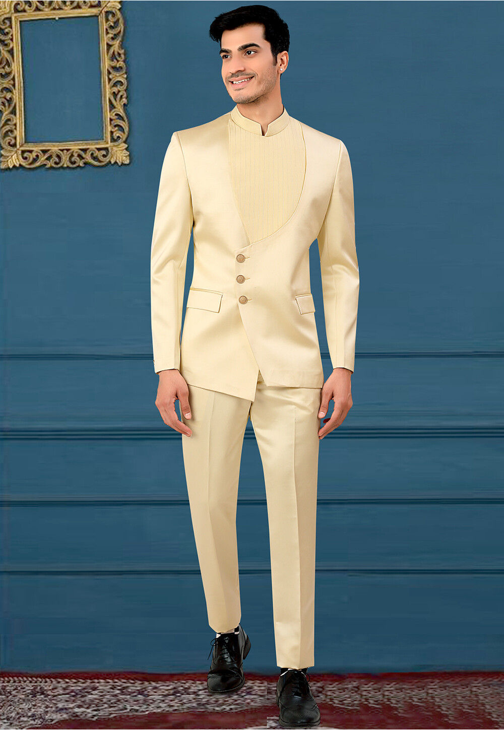 Buy Solid Color Terry Rayon Jodhpuri Suit in Light Beige Online ...