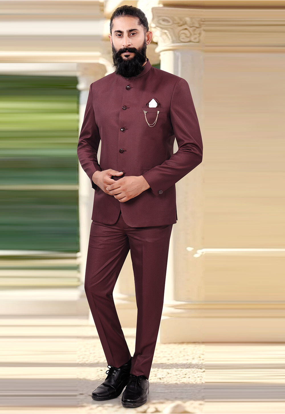 Buy Woven Terry Rayon Jodhpuri Suit in Maroon Online : MHG3534 - Utsav ...