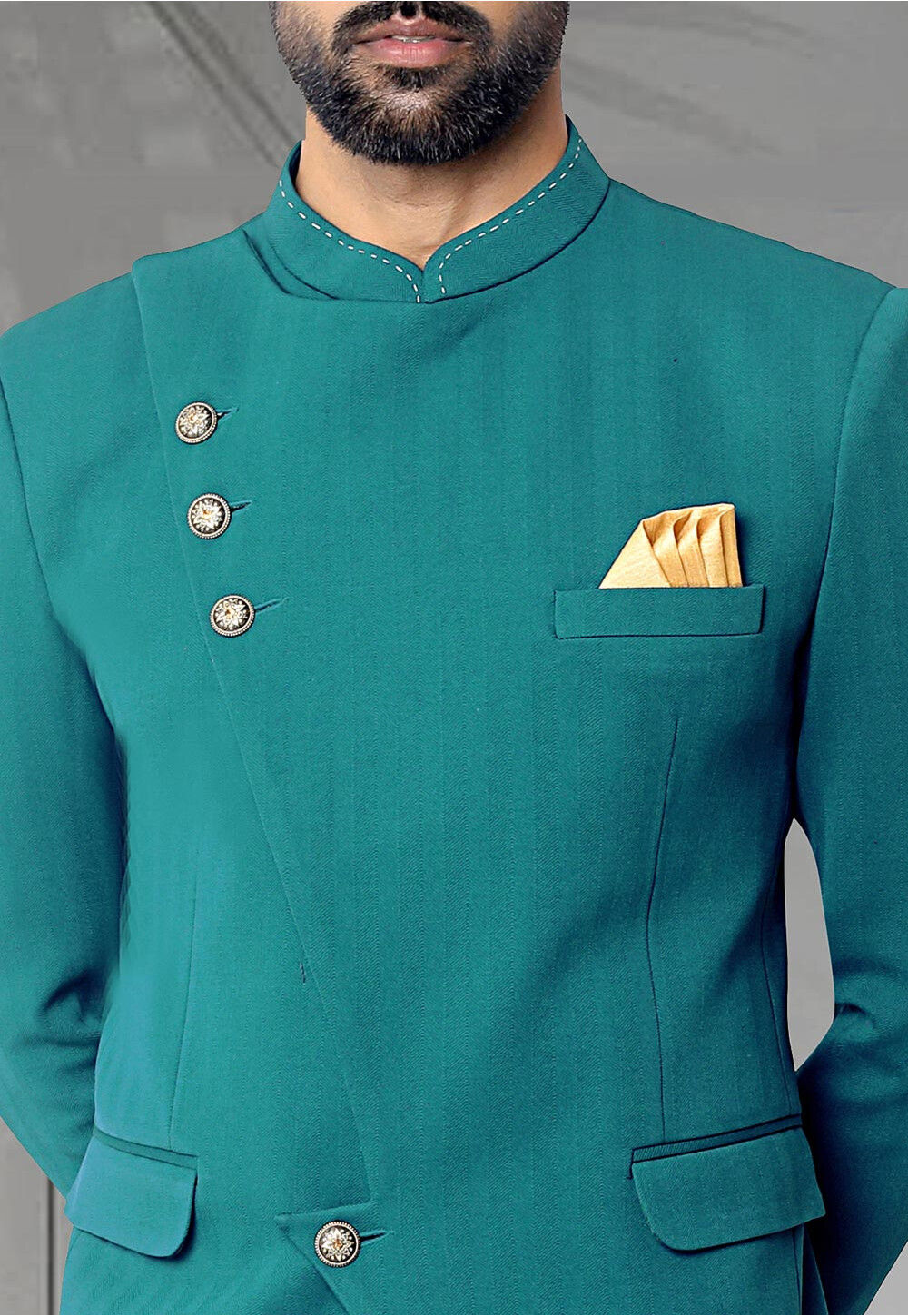 Buy Solid Color Terry Rayon Jodhpuri Suit in Teal Blue Online : MHG2892 ...