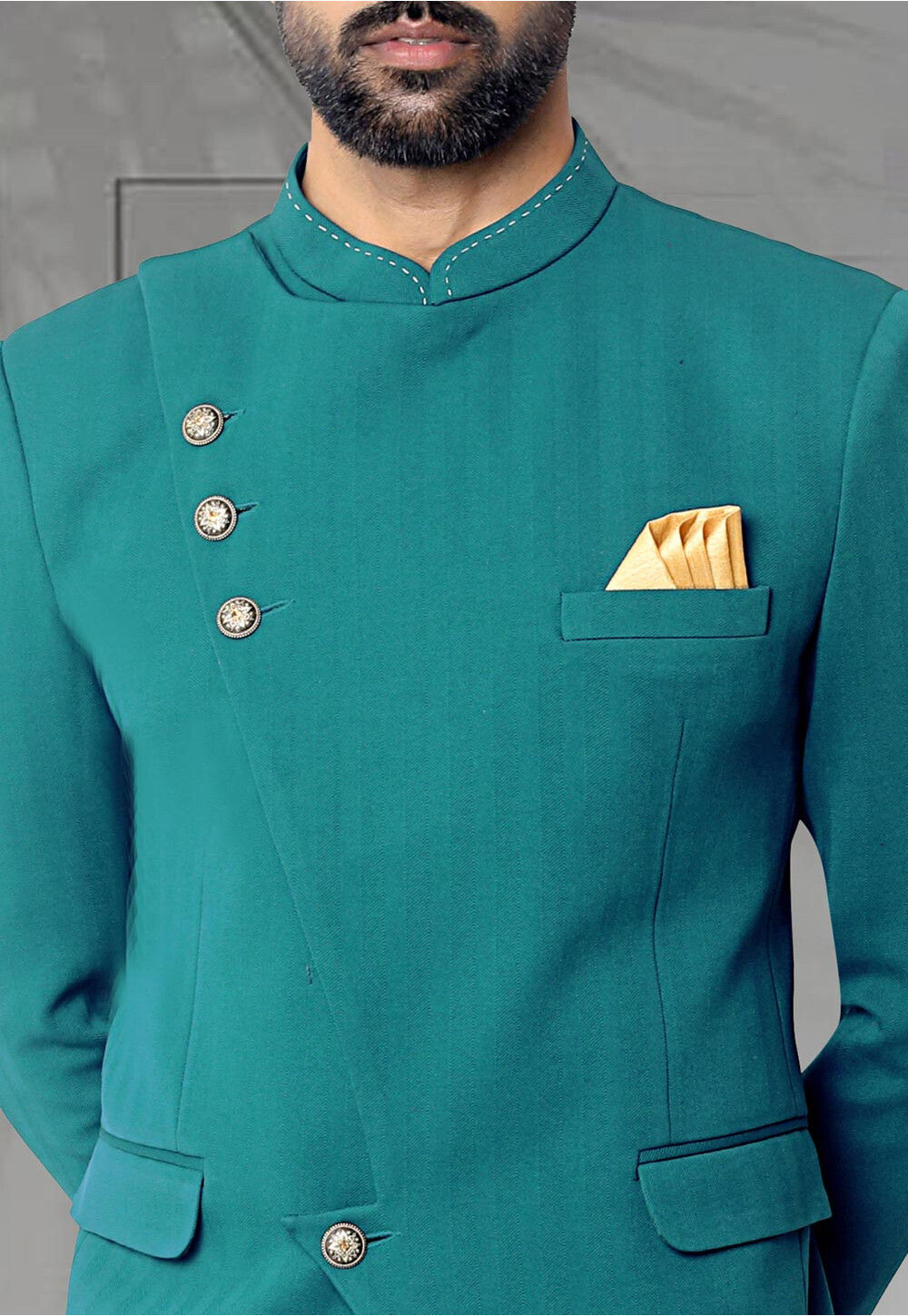 Buy Solid Color Terry Rayon Jodhpuri Suit in Teal Blue Online : MHG2893 ...