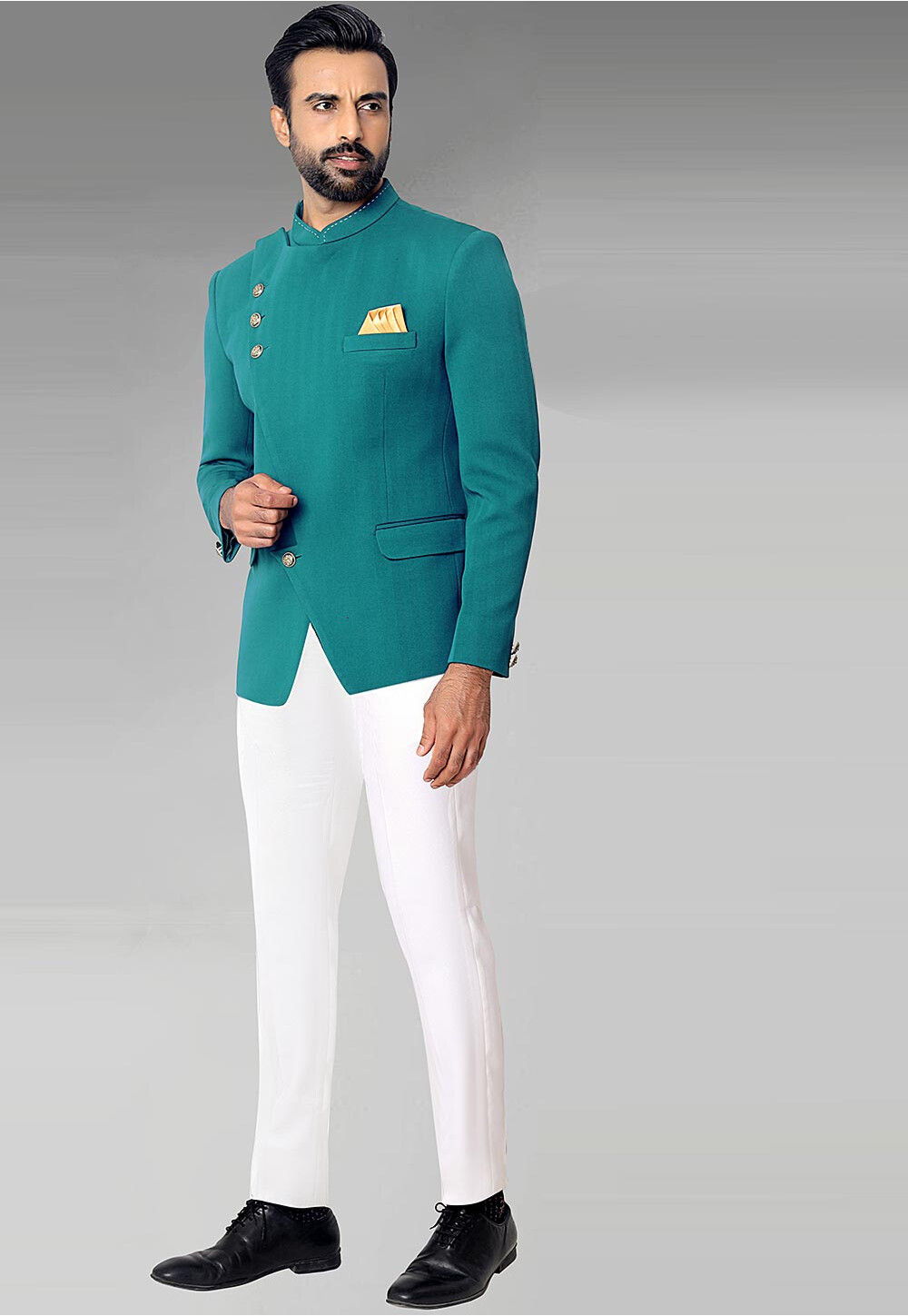 Buy Solid Color Terry Rayon Jodhpuri Suit in Teal Blue Online : MHG2893 ...