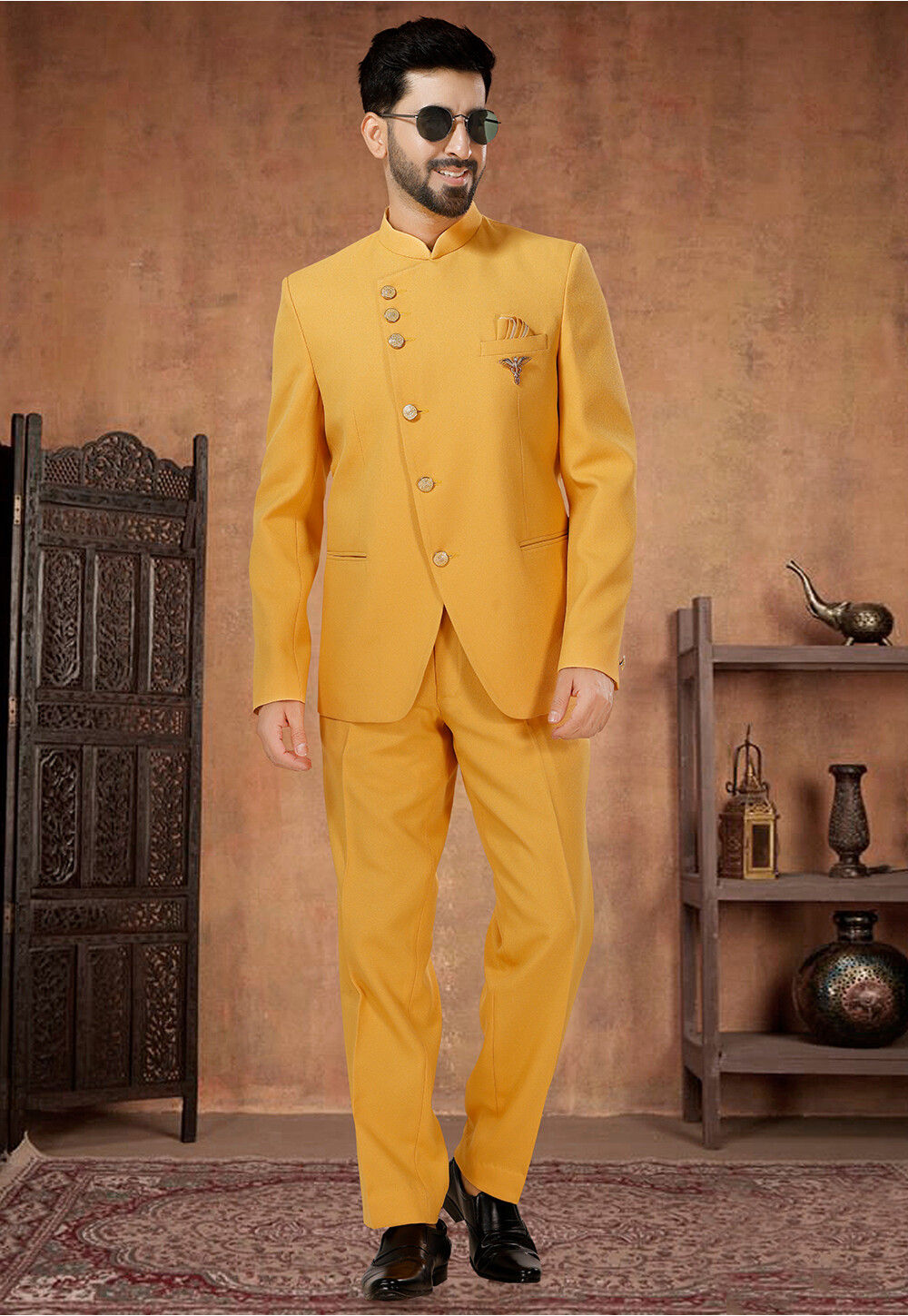 Buy Solid Color Terry Rayon Jodhpuri Suit in Yellow Online : MUY1654 ...