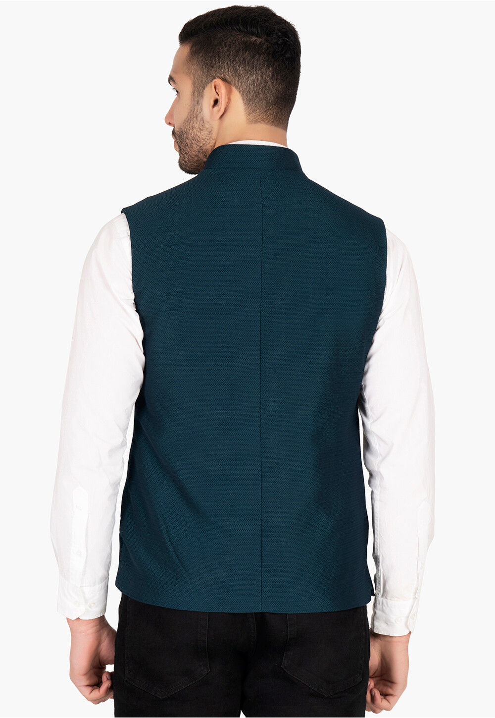 Solid Color Terry Rayon Nehru Jacket in Teal Blue : MXD10
