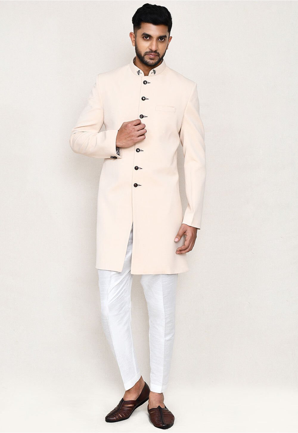 Buy Solid Color Terry Rayon Sherwani in Cream Online : MGZ22 - Utsav ...