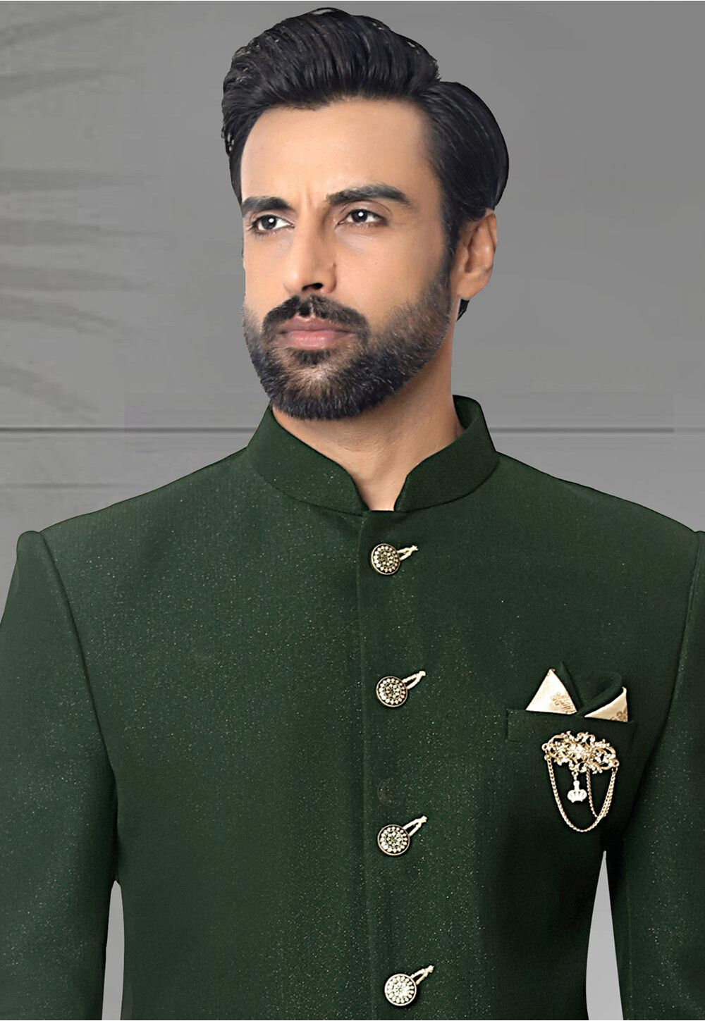 Buy Solid Color Terry Rayon Shimmer Jodhpuri Suit in Dark Green Online ...