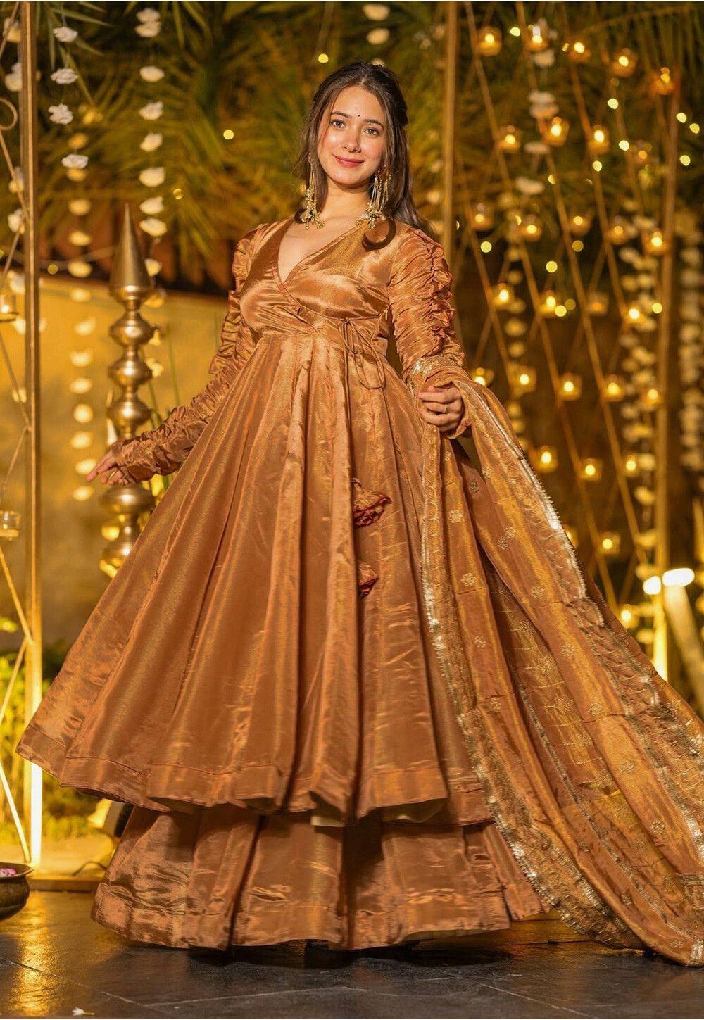 Buy Solid Color Tissue Shimmer Pakistani Suit in Golden Online ...