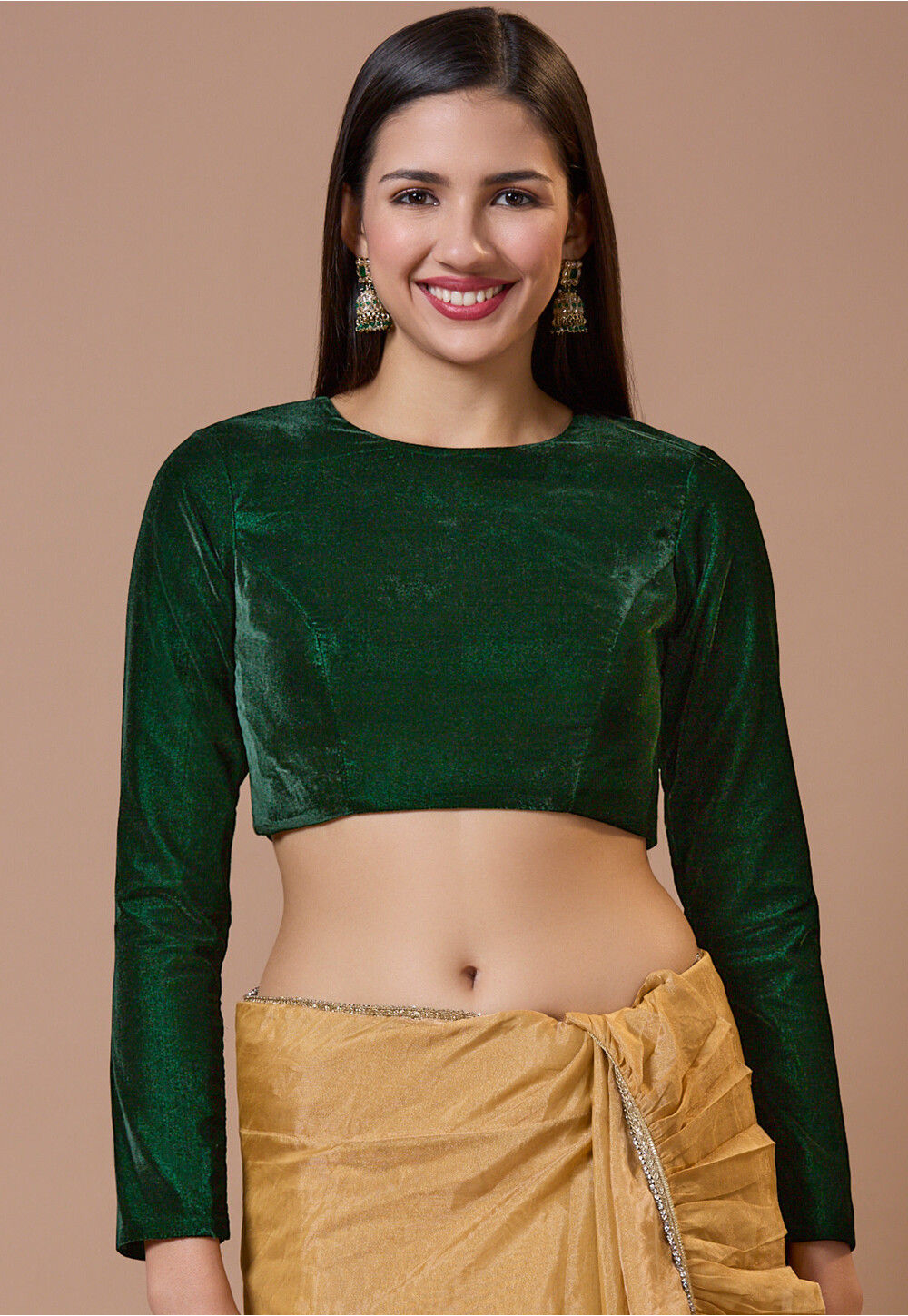 Buy Solid Color Velvet Blouse in Green Online : UVC2217 - Utsav Fashion