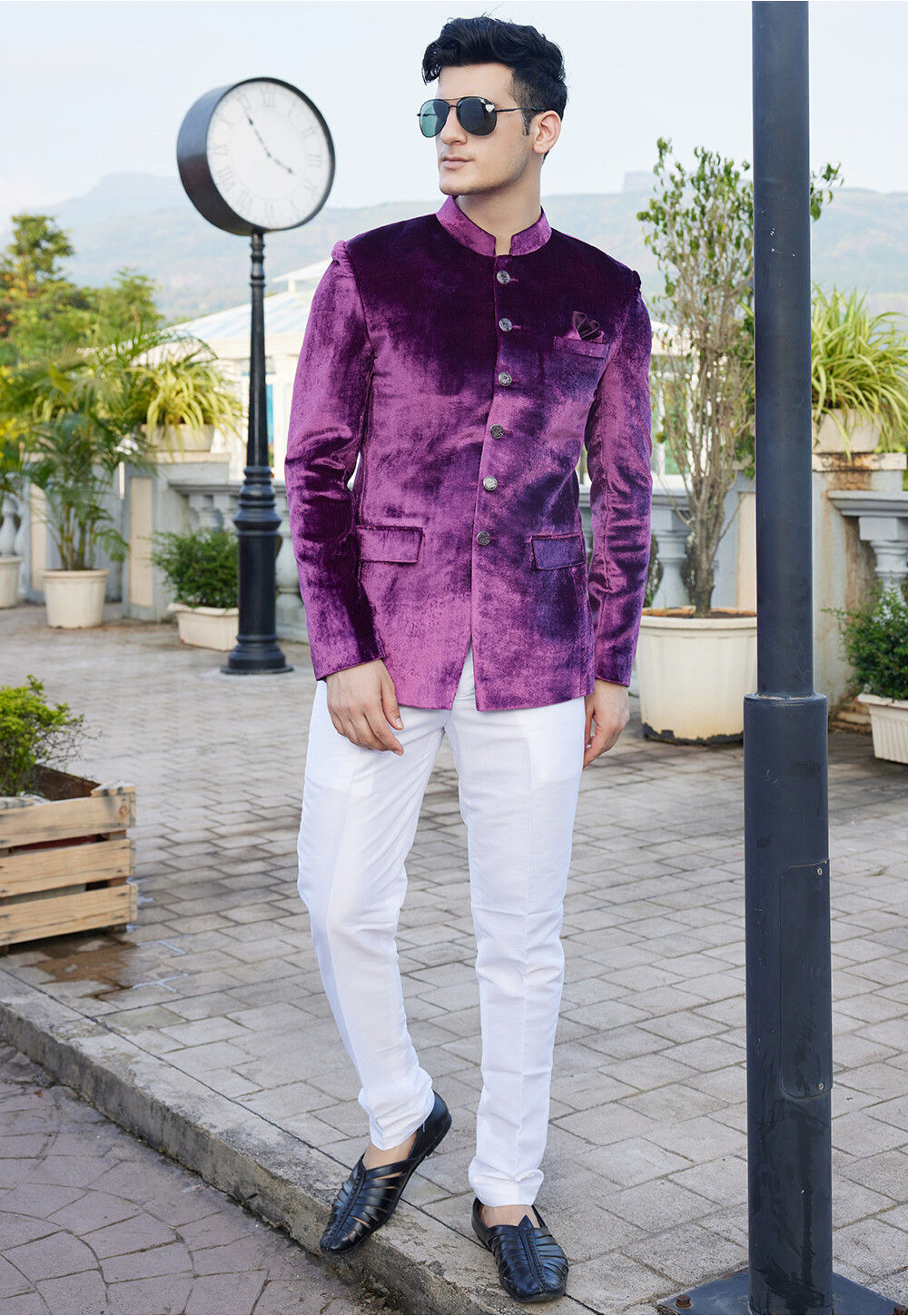 Buy Solid Color Velvet Jodhpuri Suit in Purple Online : MLY2454 - Utsav ...
