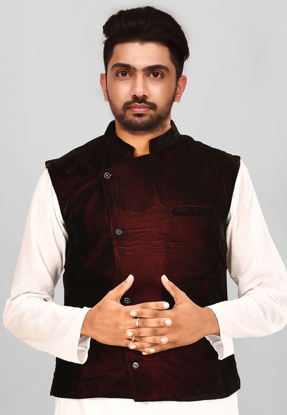 Buy Solid Color Velvet Nehru Jacket in Maroon Online : MTE608 - Utsav ...