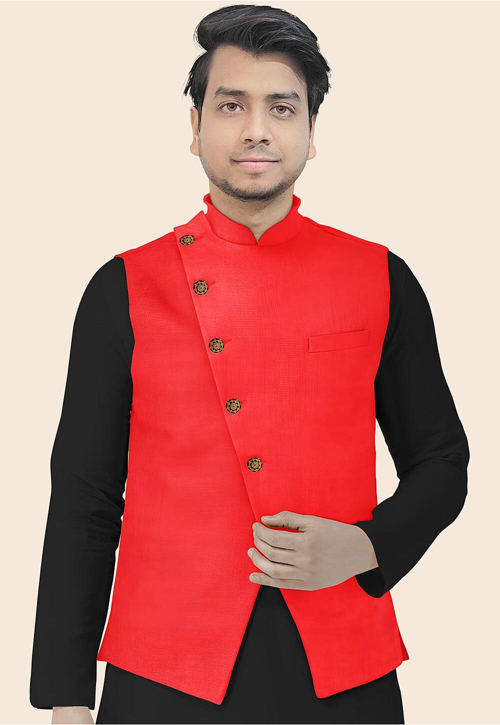 Buy Solid Color Velvet Nehru Jacket in Red Online : MXX772 - Utsav Fashion