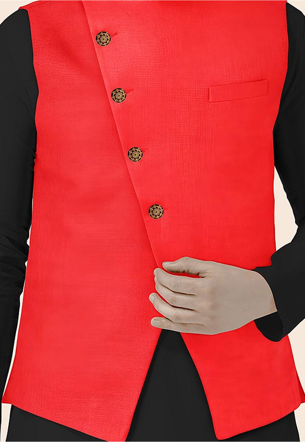 Buy Solid Color Velvet Nehru Jacket in Red Online : MXX772 - Utsav Fashion