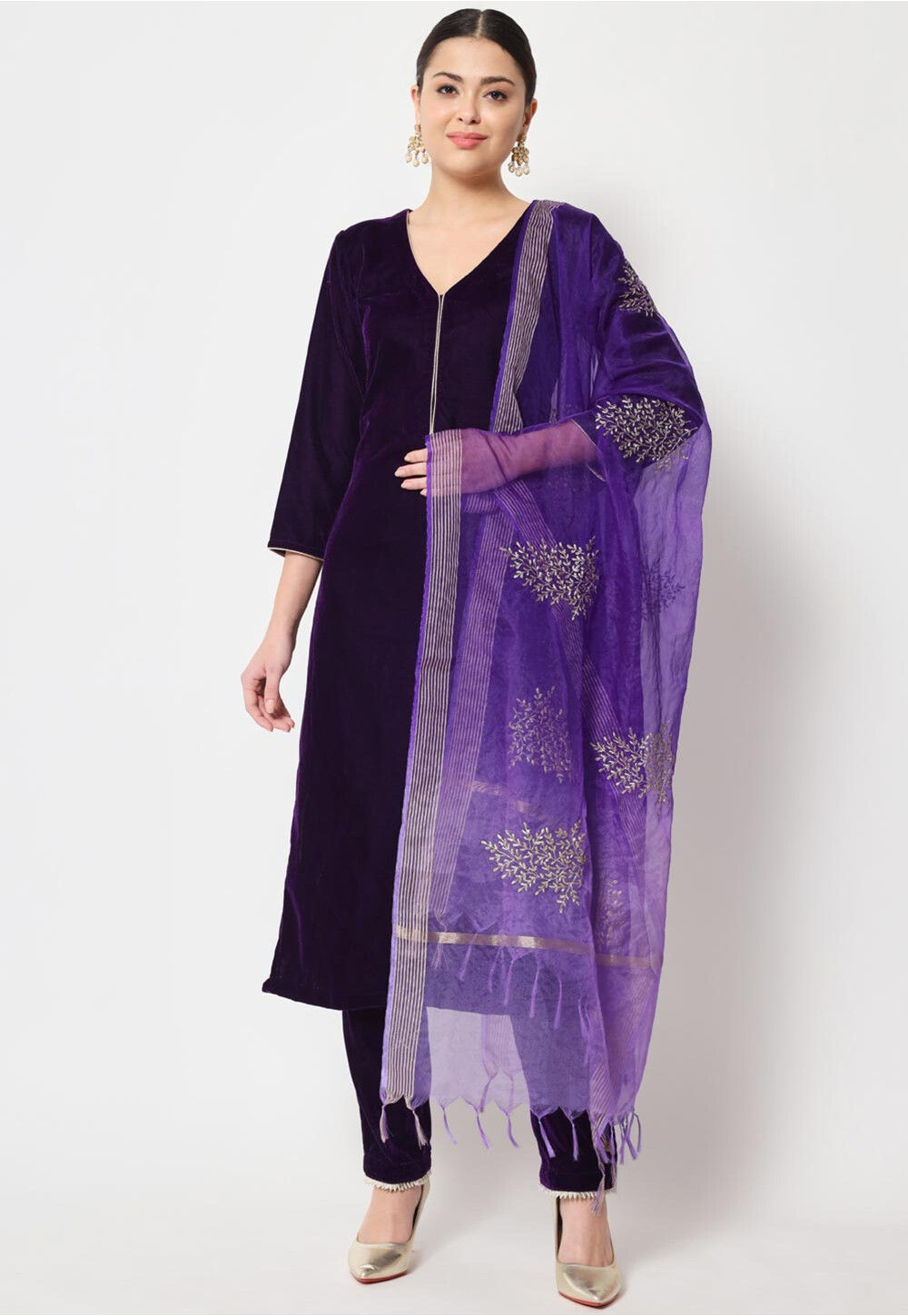Buy Solid Color Velvet Pakistani Suit in Dark Purple Online : KNV416 ...