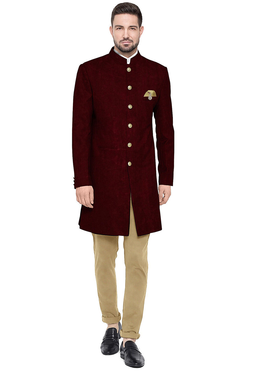 Buy Solid Color Velvet Sherwani in Maroon Online : MTE1448 - Utsav Fashion