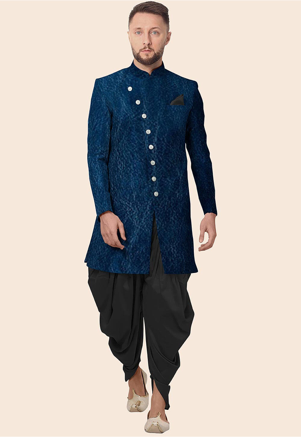 Buy Solid Color Velvet Sherwani in Navy Blue Online : MXX735 - Utsav ...